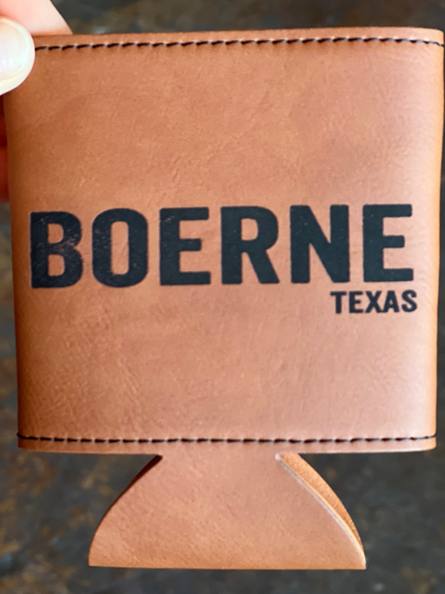 Boerne Texas Logo Leather Koozie – Gunpowder & Cabernet